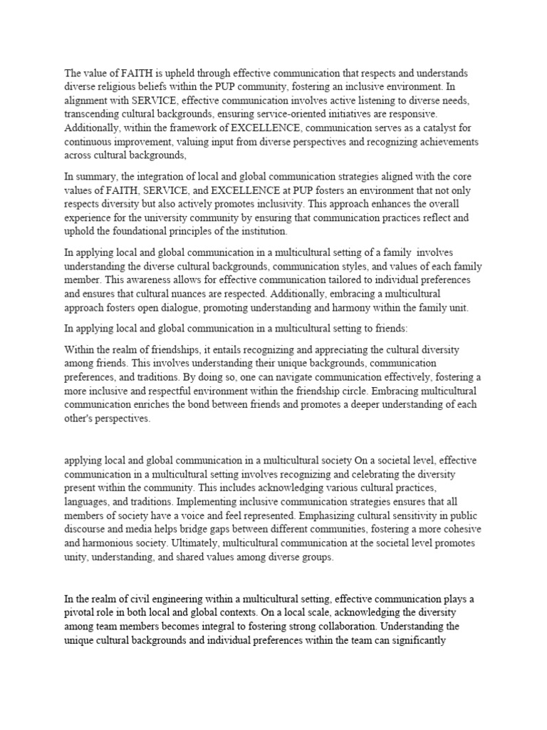 The Value of FAITH Is Upheld Through Effective Communication That ...