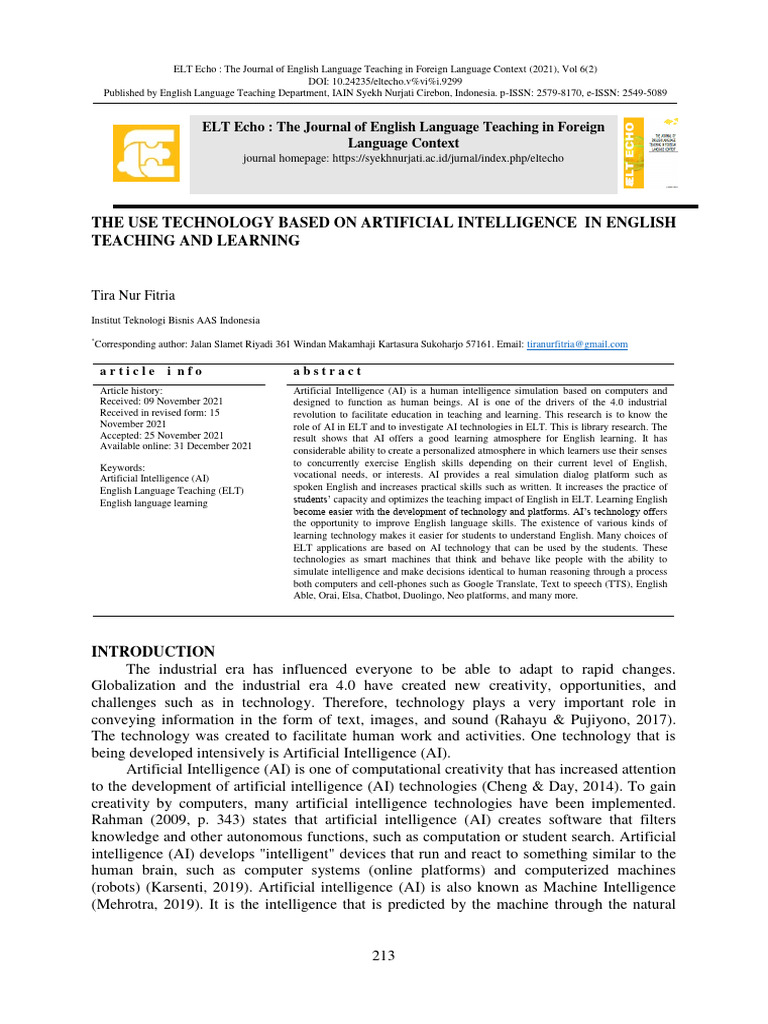 Ai In English Eaching Pdf Artificial Intelligence Intelligence