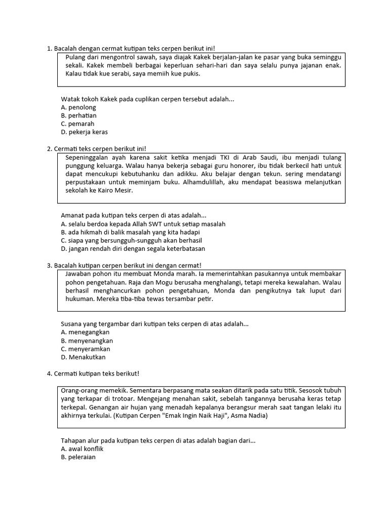 Soal Latihan Cerpen, Tanggapan | PDF
