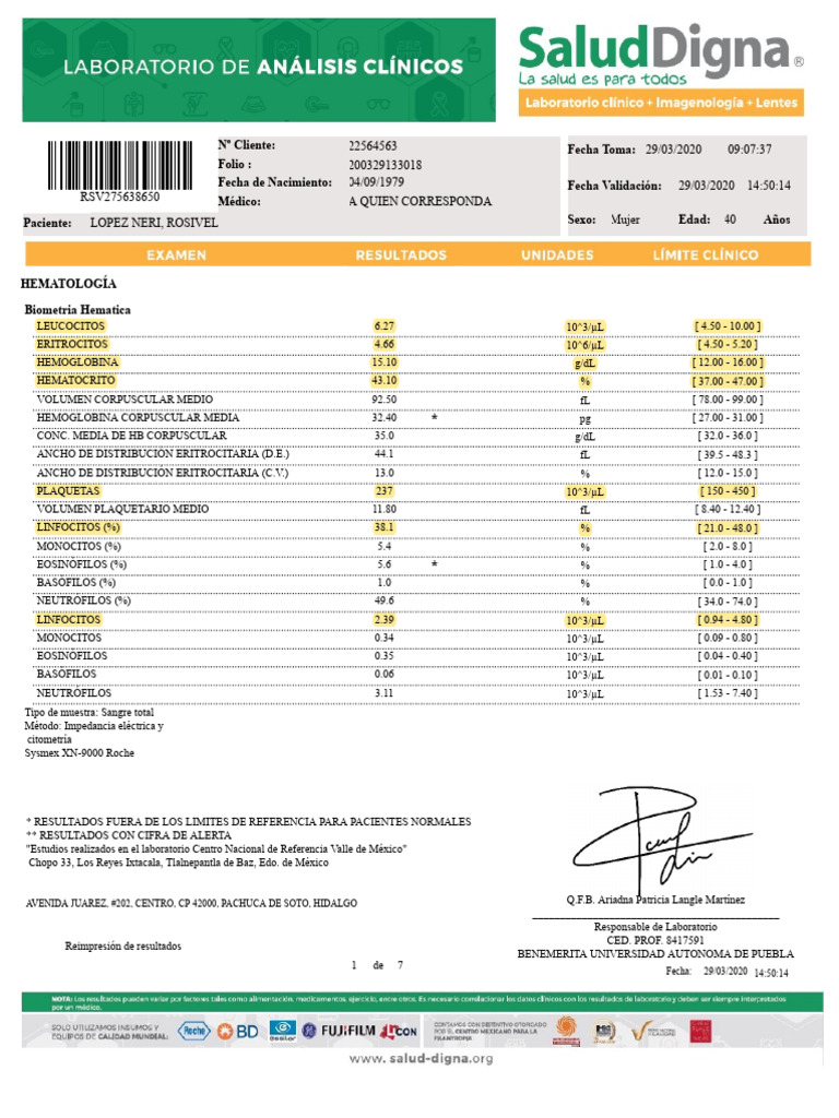 Resultados de Laboratorio Salud Digna | PDF | Fluidos corporales ...