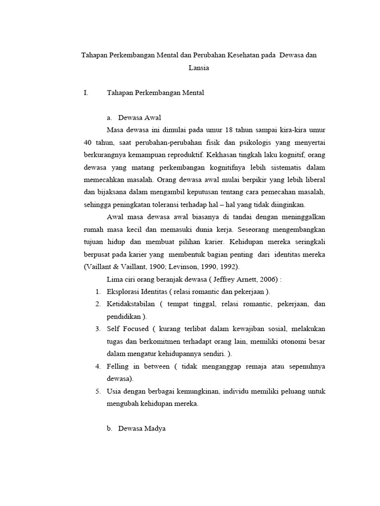 Tahapan Perkembangan Mental Dan Perubahan Kesehatan Pada Dewasa | PDF