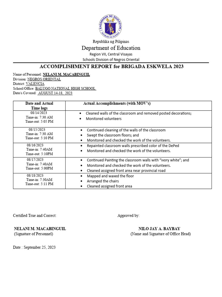 Brigada Eskwela 2023 Report | PDF
