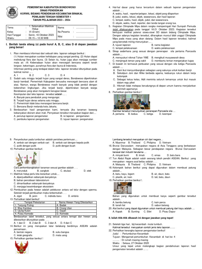 Soal PTS Tema 1 KLS 6 2023 | PDF
