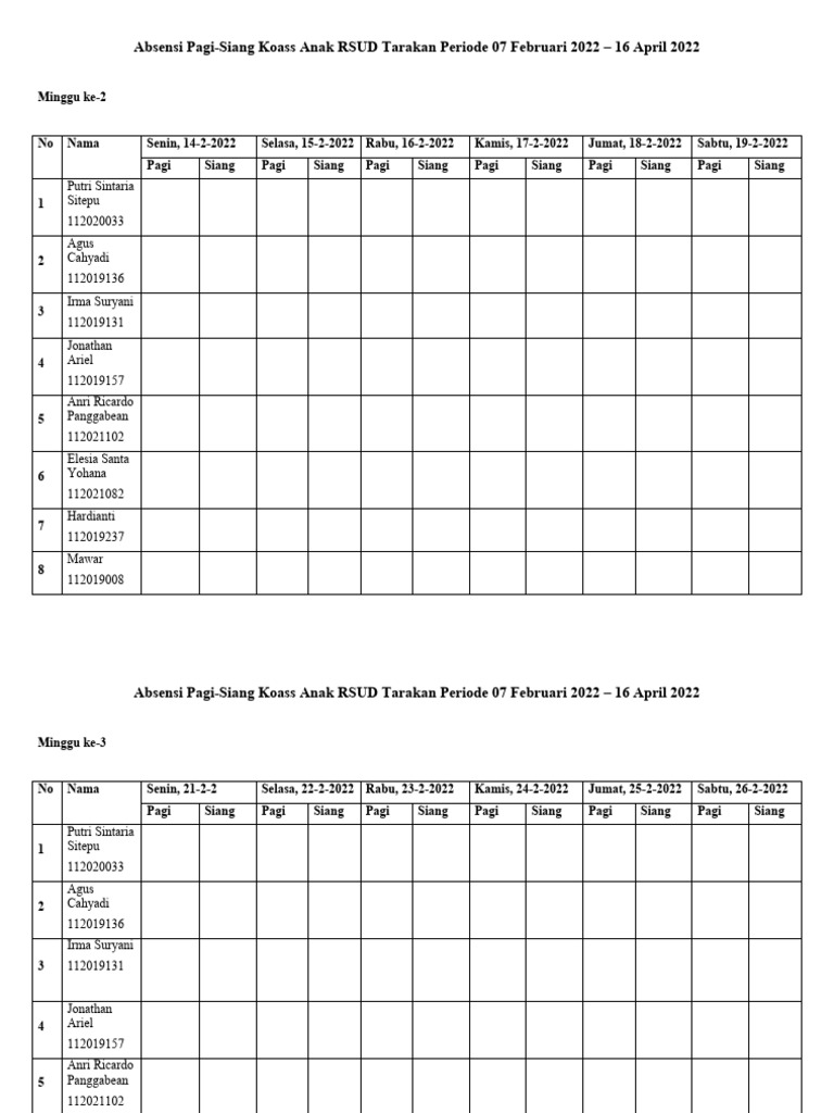 Absensi Koass Anak RSUD Tarakan | PDF
