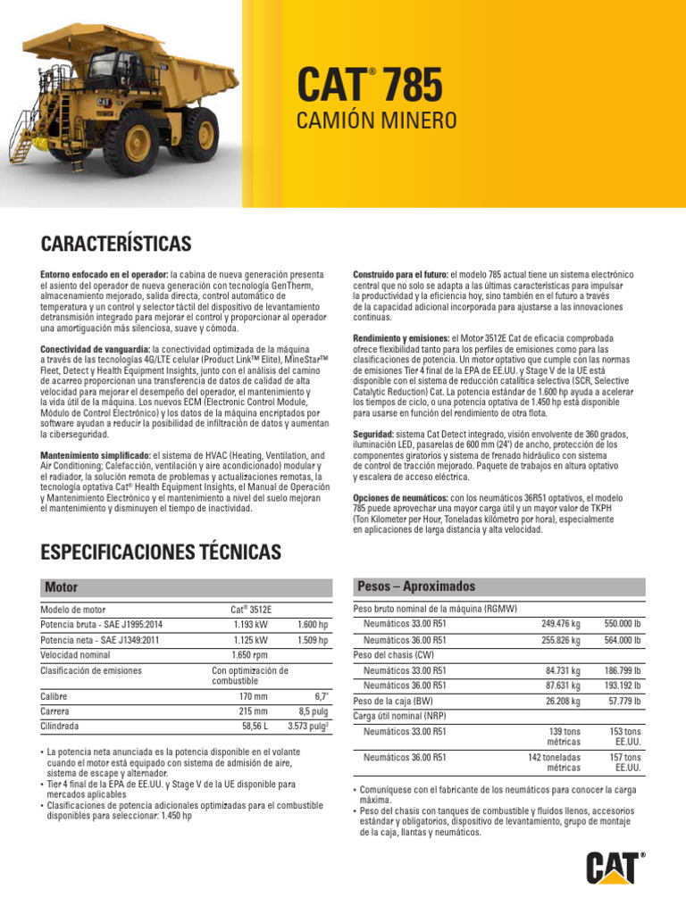 Ficha Tecnica 785C | PDF | Camión | Transmisión automática