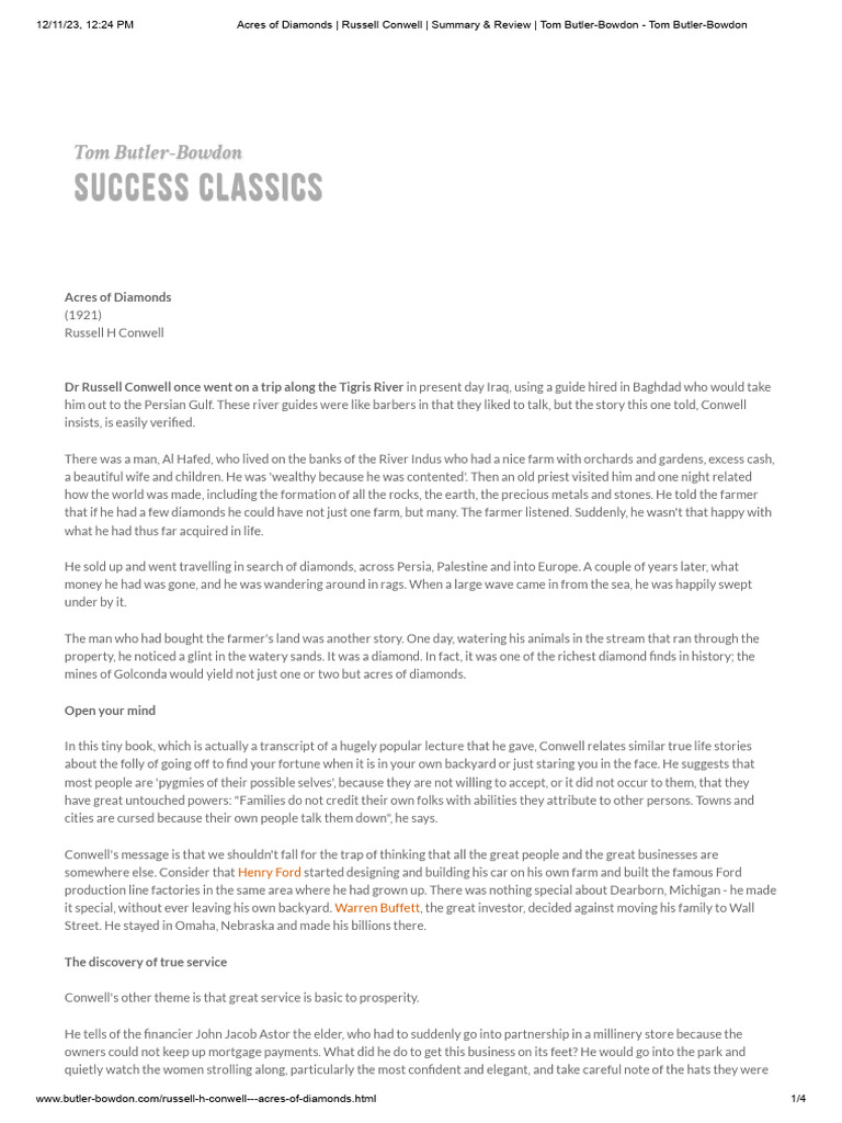 Acres of Diamonds - Russell Conwell - Summary | PDF | Religion ...