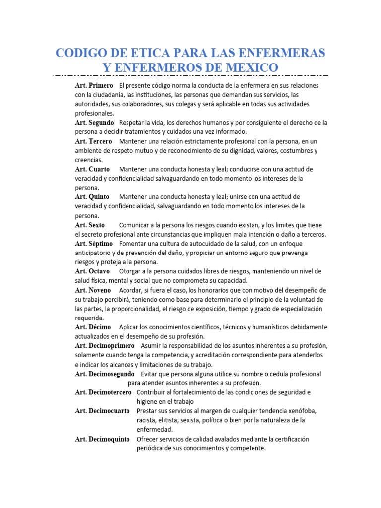 Codigo de Etica para Las Enfermeras y Enfermeros de Mexico | PDF | Enfermería | Comportamiento