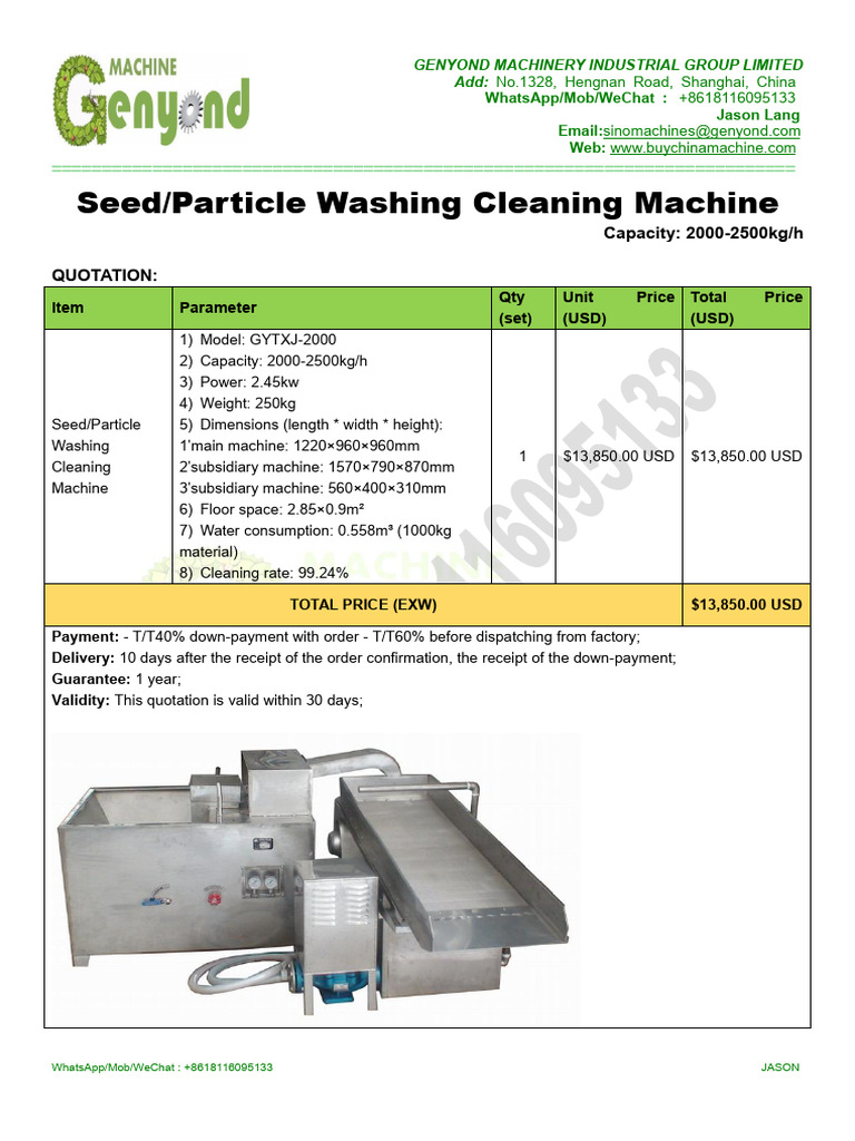 GYJL-211013 Quotation For Seed Washing Machine | PDF | Water | Pump