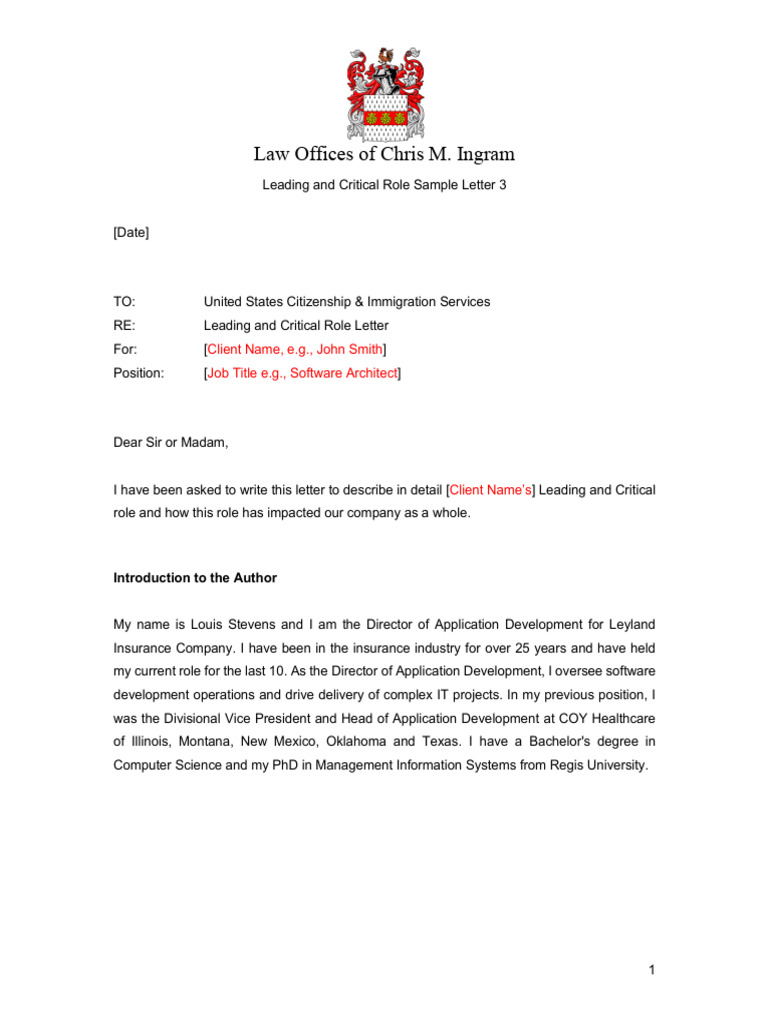 02 Leading and Critical Role Sample Letter | PDF | Negotiation ...