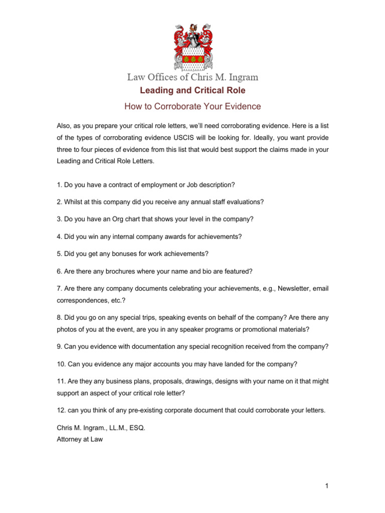 03 Leading and Critical Role Corroborating Evidence | PDF