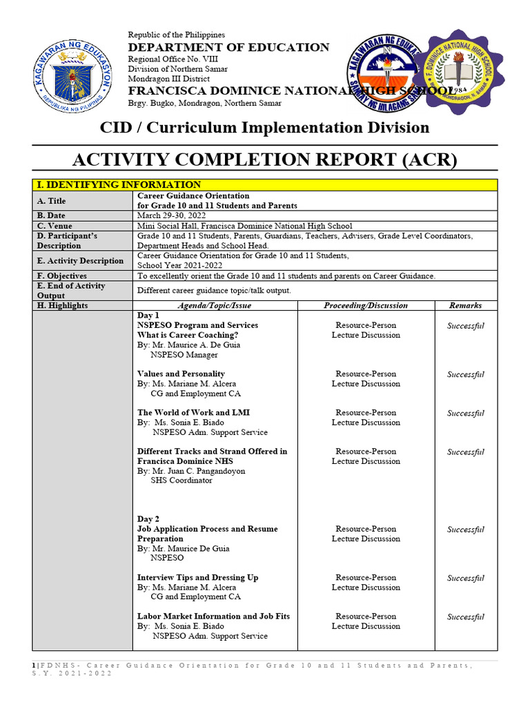 ACR Career Guidance Orientation 2021-2022 | PDF