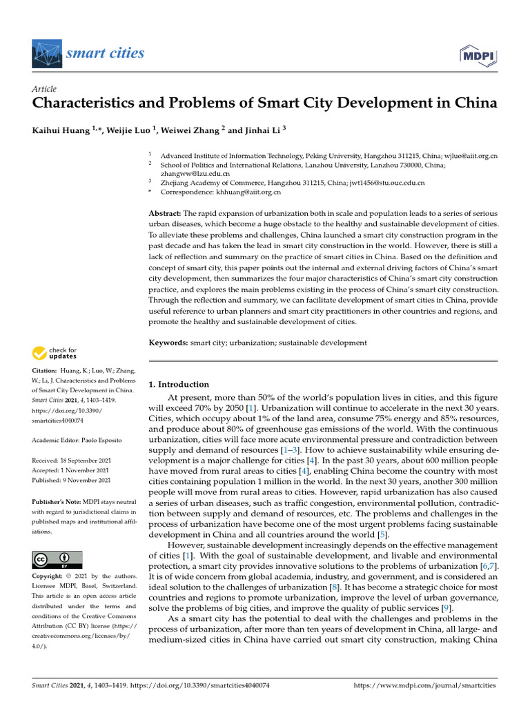 Characteristics and Problems of Smart City Development in China | PDF ...