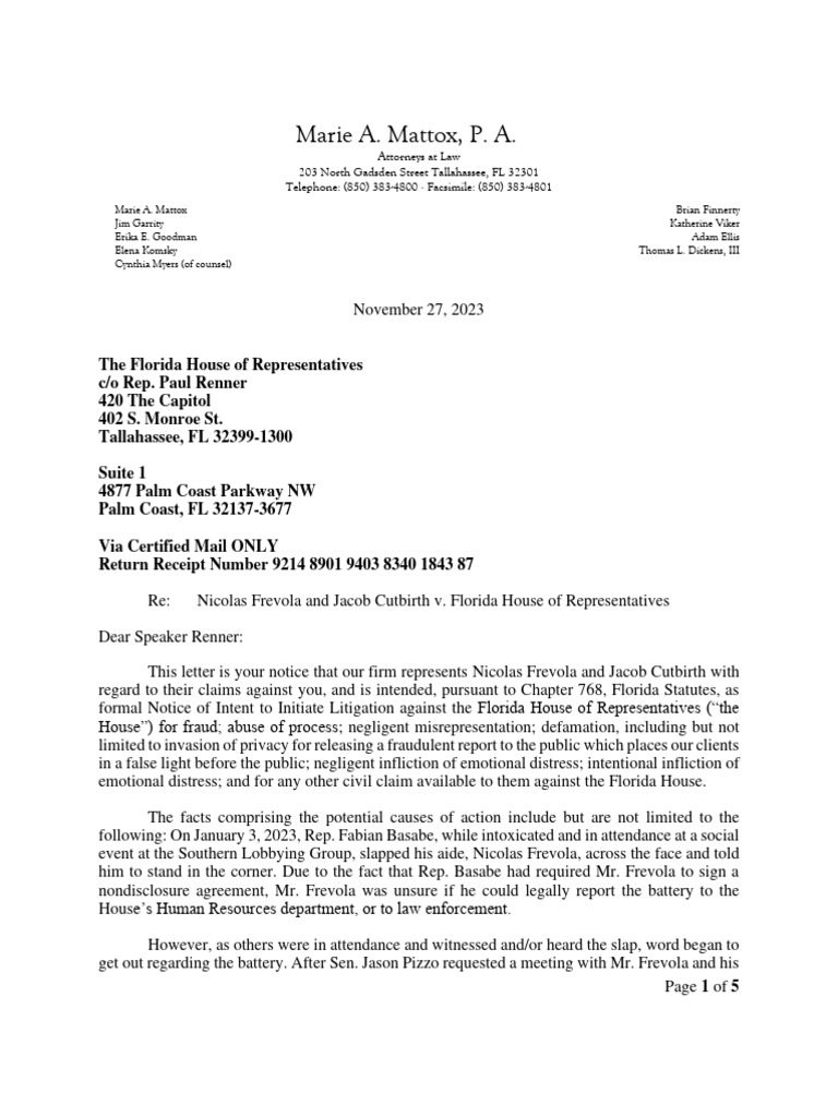 Frevola-Cutbirth NOI To Florida House | PDF | Law