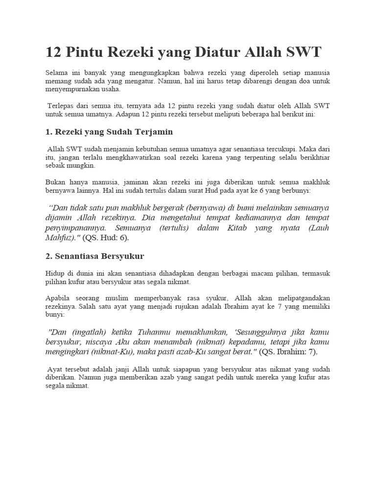 12 Pintu Rezeki Yang Diatur Allah SWT | PDF