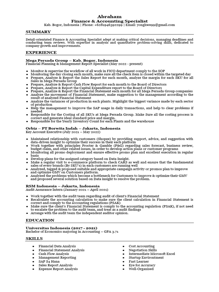 Contoh CV ATS | PDF | Audit | Accounting