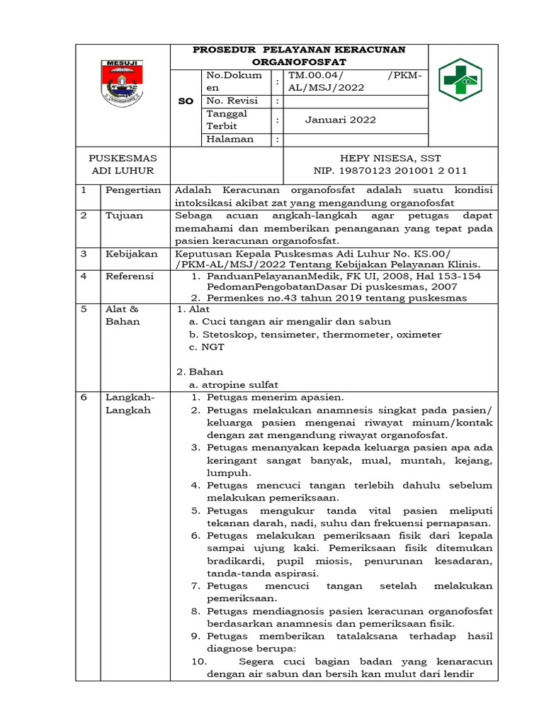 SOP Keracunan Organofosfat | PDF