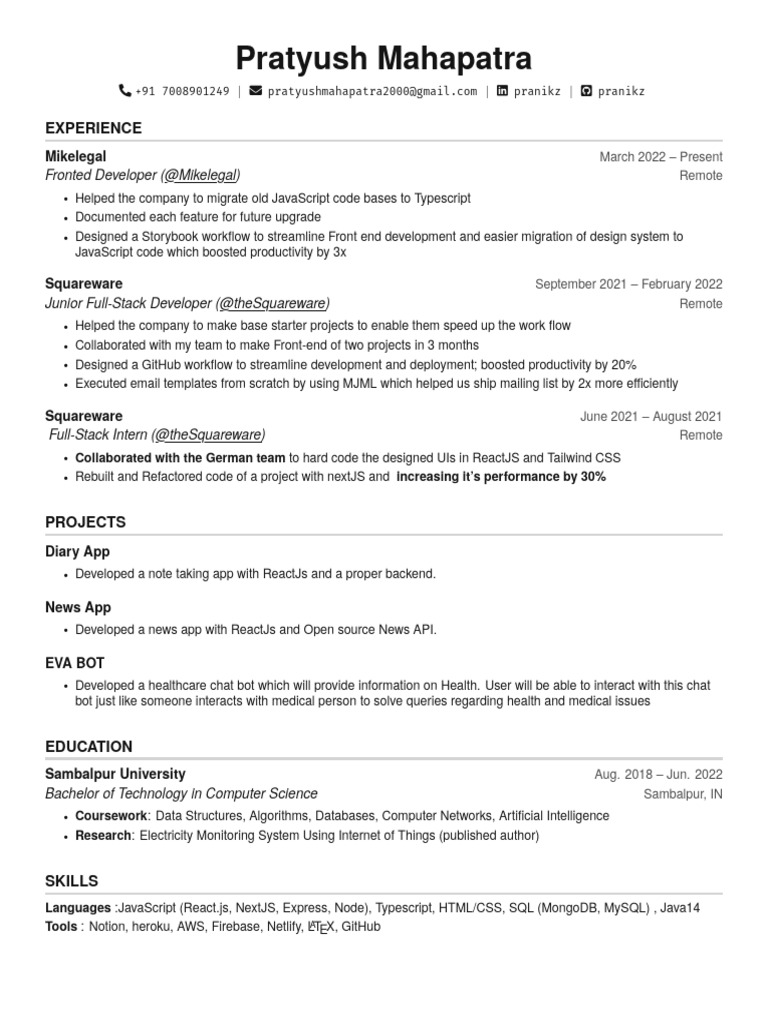 Pratyush S Resume | PDF | Mobile App | World Wide Web