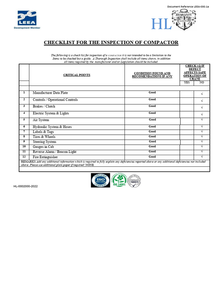 Check List Soil Compactor | PDF | Mechanical Engineering | Automotive ...