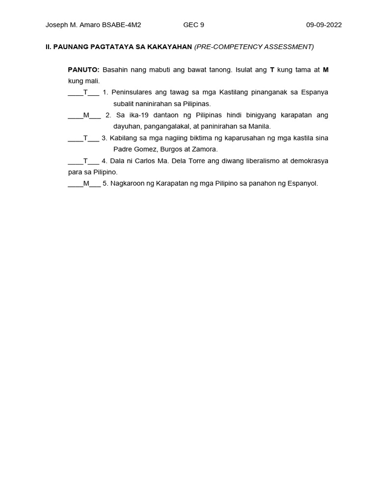 Pre-Competency Assessment - Week 3 | PDF