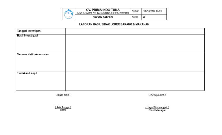Format Laporan Hasil Sidak | PDF