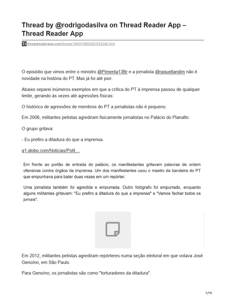 Thread by Rodrigodasilva On Thread Reader App Thread Reader App | PDF | Luiz Inácio Lula da ...