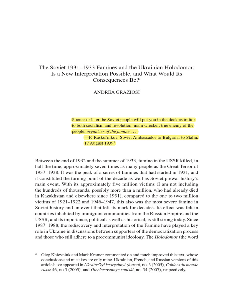 The Soviet 1931-1933 Famines and The Ukrainian Holodomor | PDF | Joseph ...