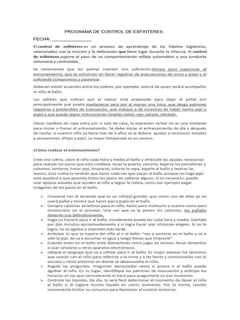 Programa de Control de Esfinteres | PDF Programa de Control de Esfinteres | PDF