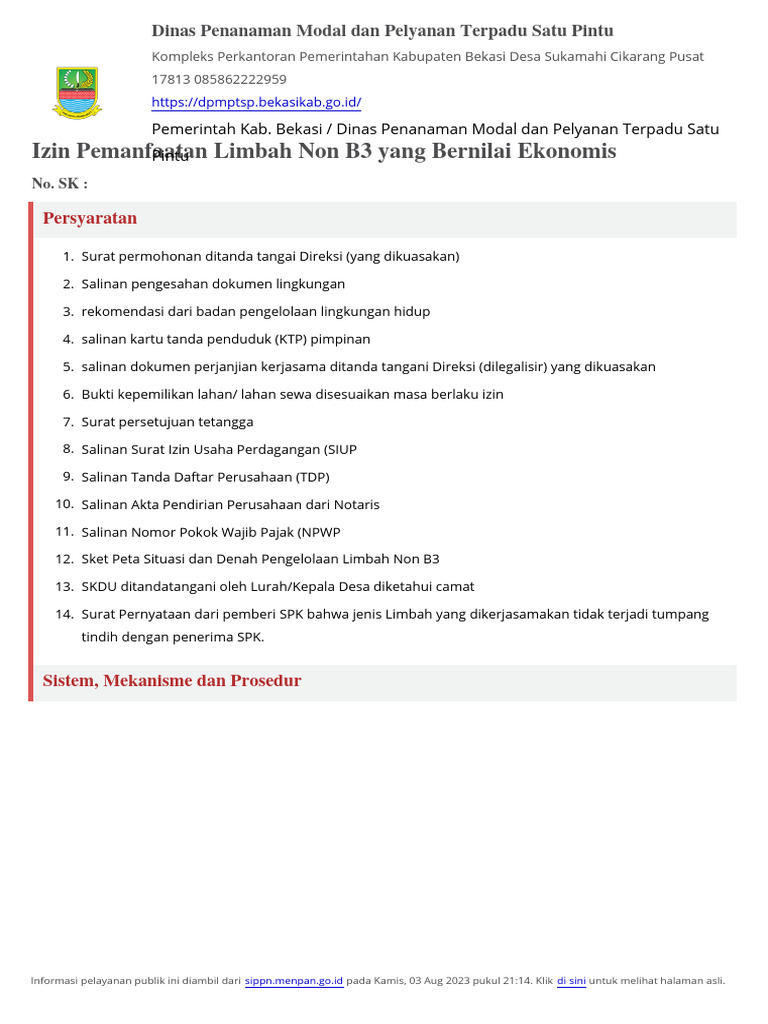 Izin Pemanfaatan Limbah Non B3 | PDF