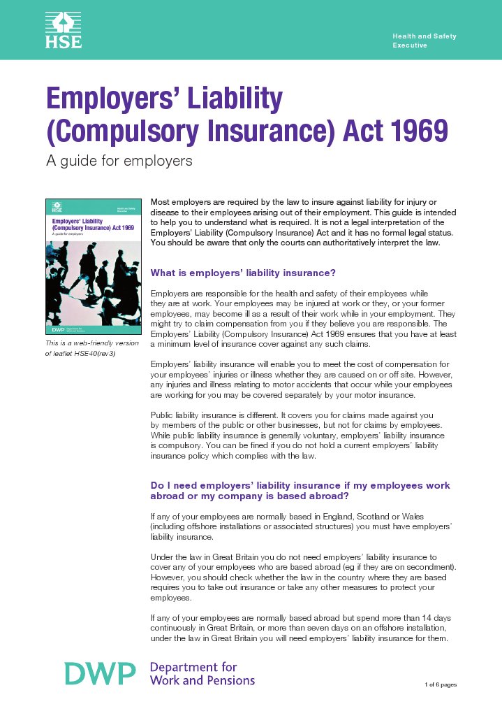 Employers' Liability (Compulsory Insurance) Act 1969: A Guide For ...