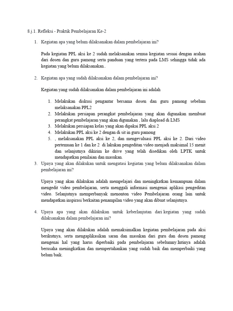 Refleksi PPL 2 | PDF | Karier & Perkembangan