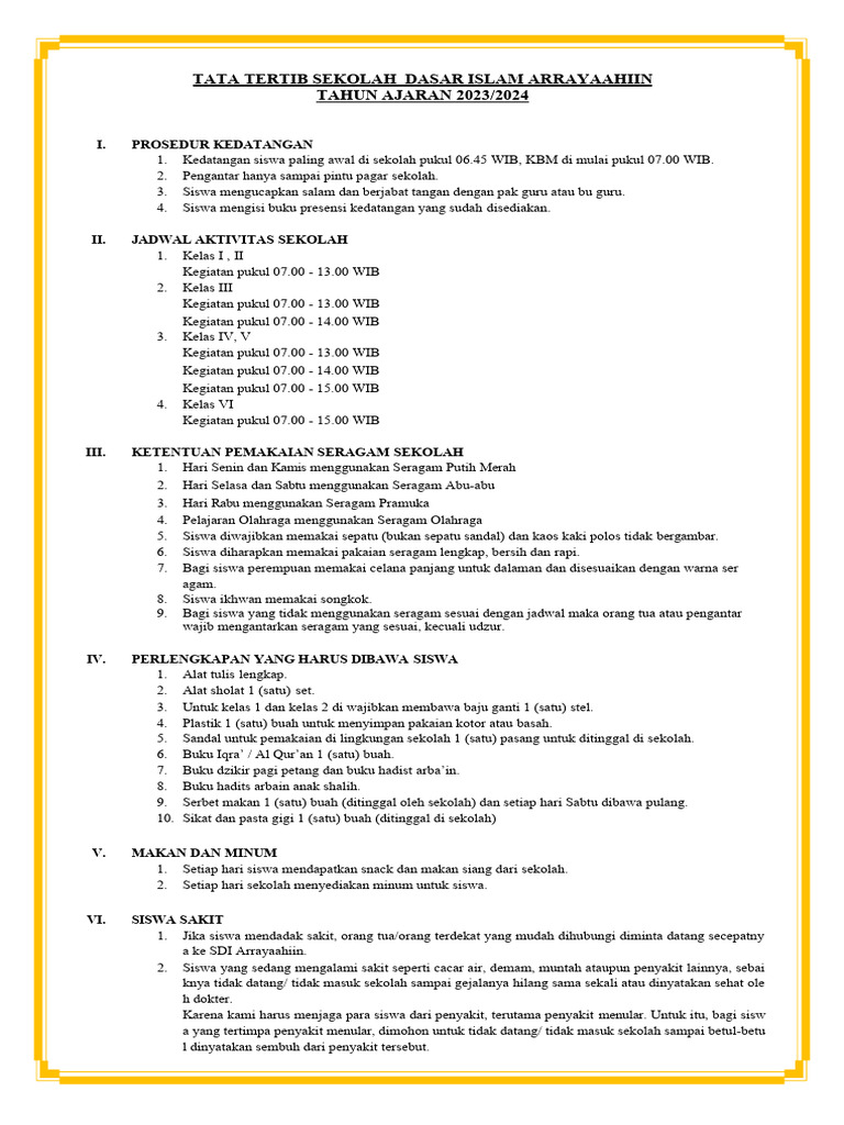 Tata Tertib Siswa 2023-2024 | PDF