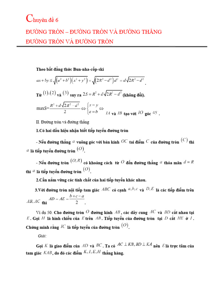 6 Chuyên Đề 6. Đường Tròn - Đường Tròn Và Đường Thẳng - Đường Tròn Và Đường Tròn. | PDF