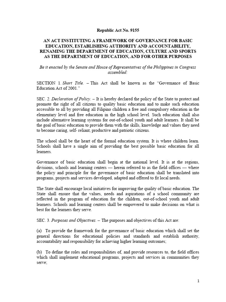 Republic Act No. 9155 | PDF