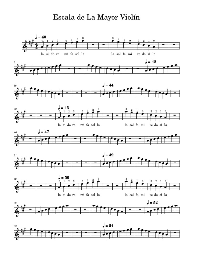 Escala de La Mayor Violín | PDF | Musical Notation | Musical Compositions