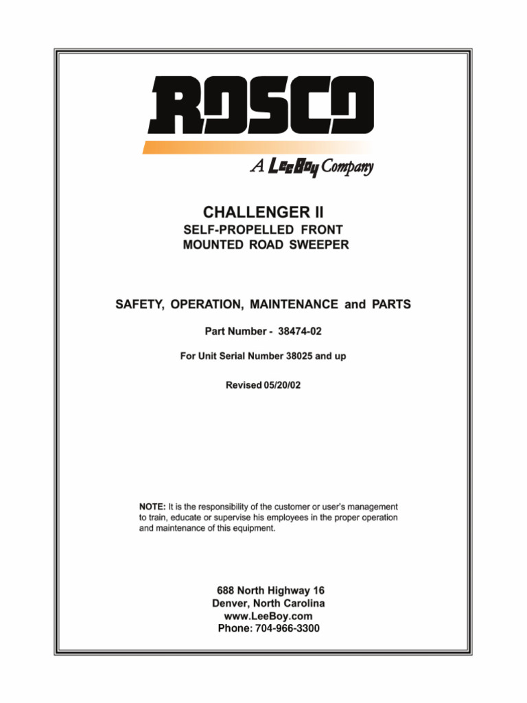 Rosco Broom Challenger II Manual WEB | PDF | Tire | Brake