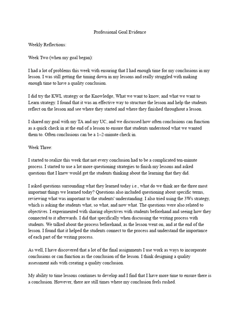 Professional Goal Weekly Reflections | PDF | Intelligence | Learning