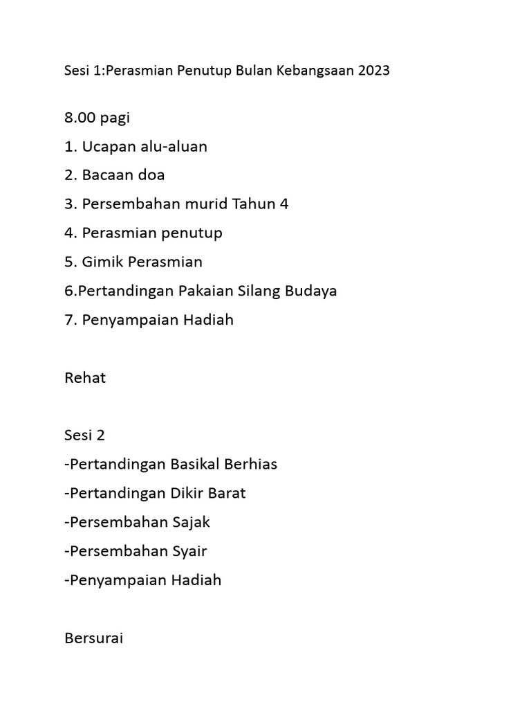 Teks Ucapan Penutup Merdeka 2023 | PDF