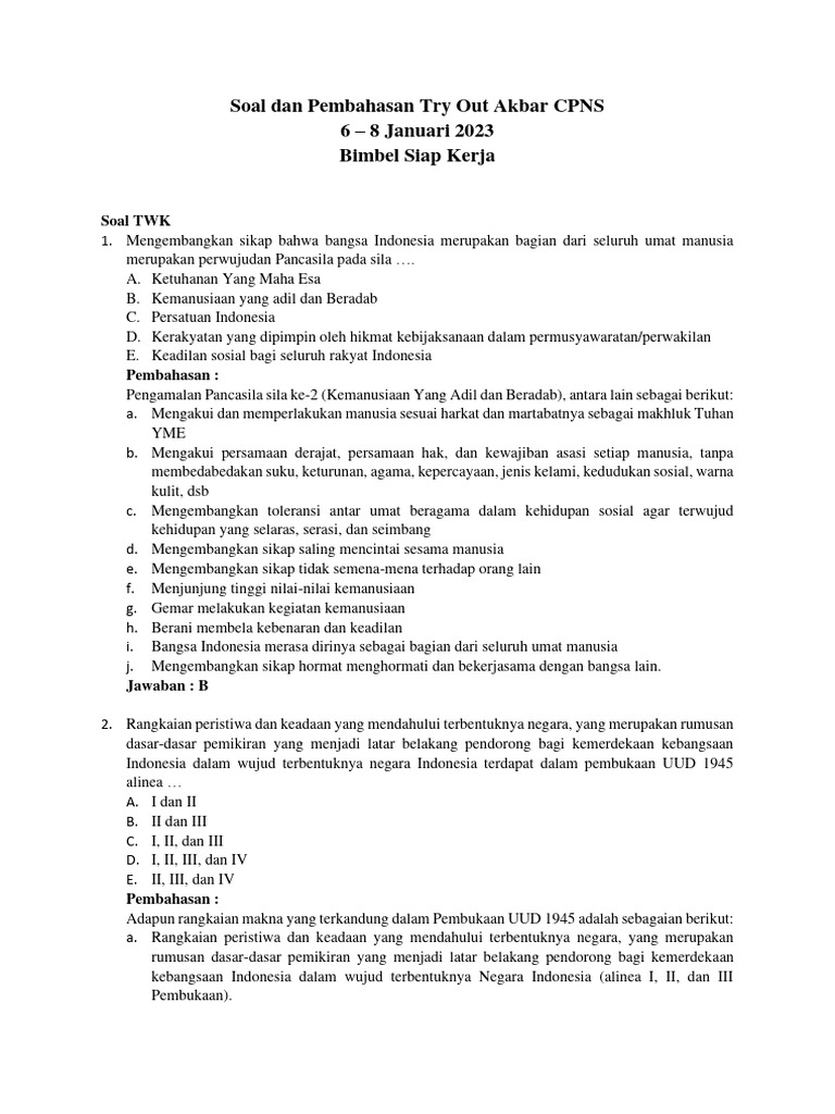 Soal Dan Pembahasan Try Out Akbar CPNS | PDF