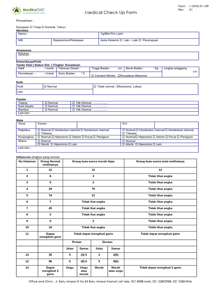 Form Pemeriksaan Fisik Dokter MCU | PDF