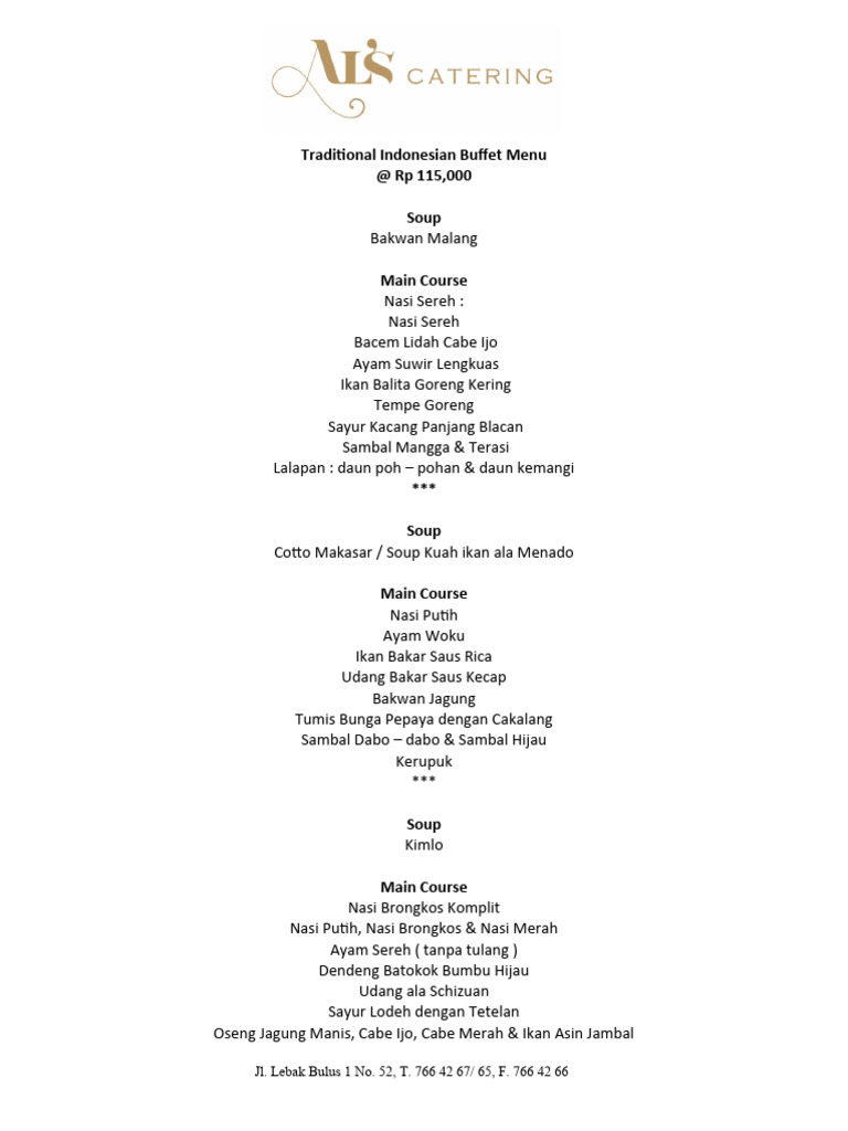 Menu Buffet Tradisional Indonesia | PDF