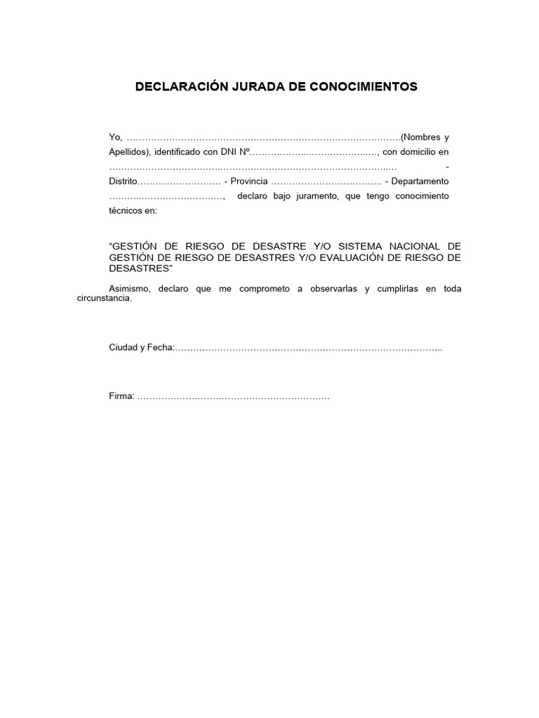 Declaracion Jurada de Conocimientos | PDF
