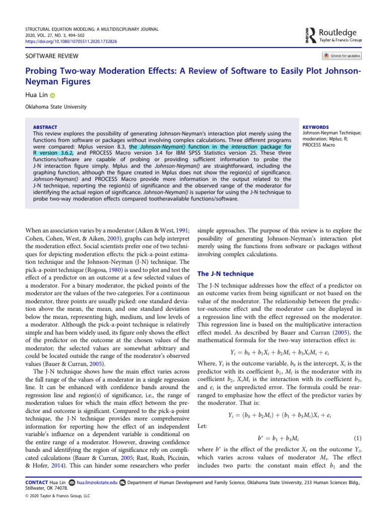 Johnson-Neyman Plot Software Review | PDF | Dependent And Independent ...