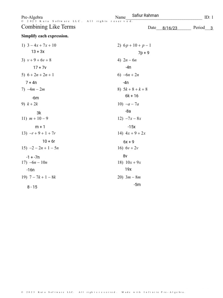 Combining Like Terms | PDF