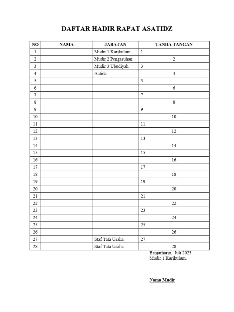 Daftar Hadir Asatidz | PDF
