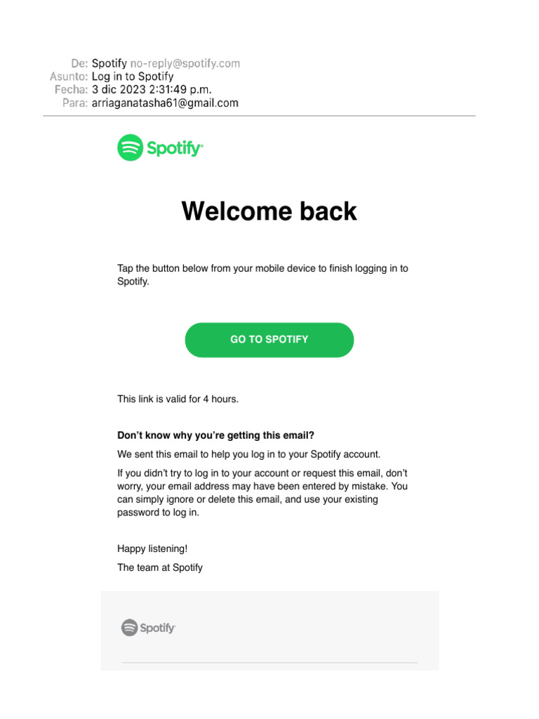 Spotify Login Link Validity Notice | PDF