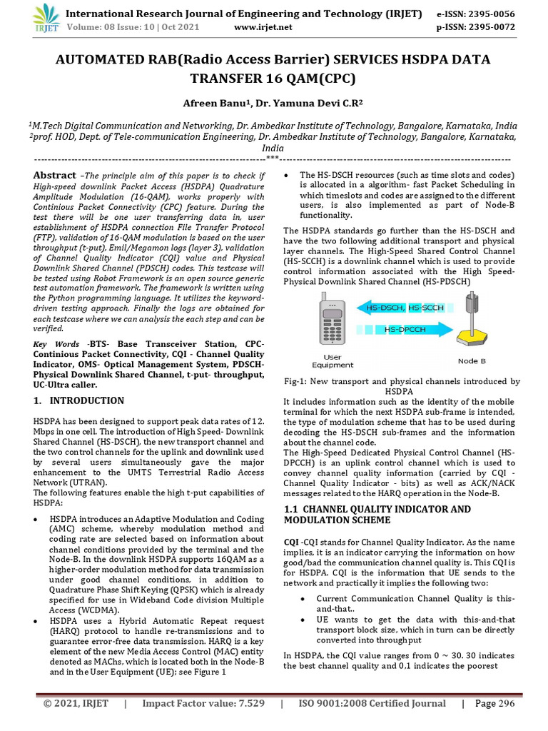 IRJET AUTOMATED RAB Radio Access Barrier | PDF | High Speed Packet ...