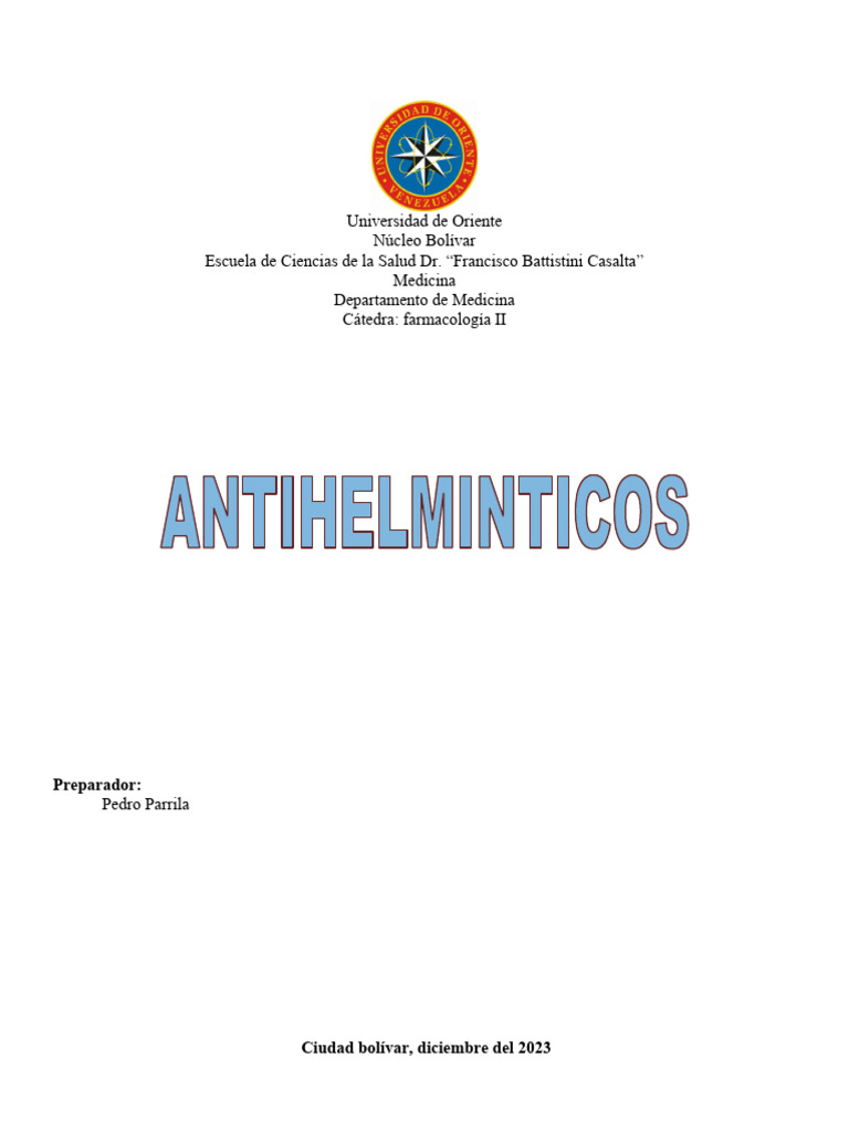 Antihelmintos | PDF | Farmacocinética | Medicamentos con receta