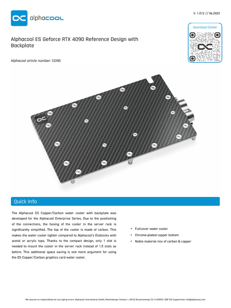 ENG 13395 Alphacool ES Geforce RTX 4090 Reference Design With Backplate Datasheet | PDF