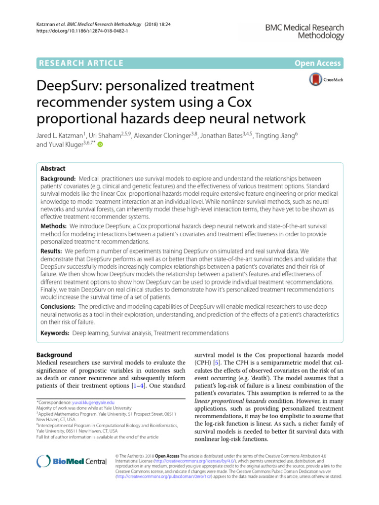 DeepSurv Using A Cox Proportional Hasards DeepNets 1652051740 | PDF | Risk | Applied Mathematics
