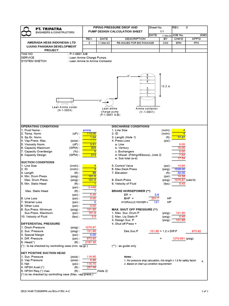 Pump NPSH Calculation-0801 | PDF | Pressure | Horsepower